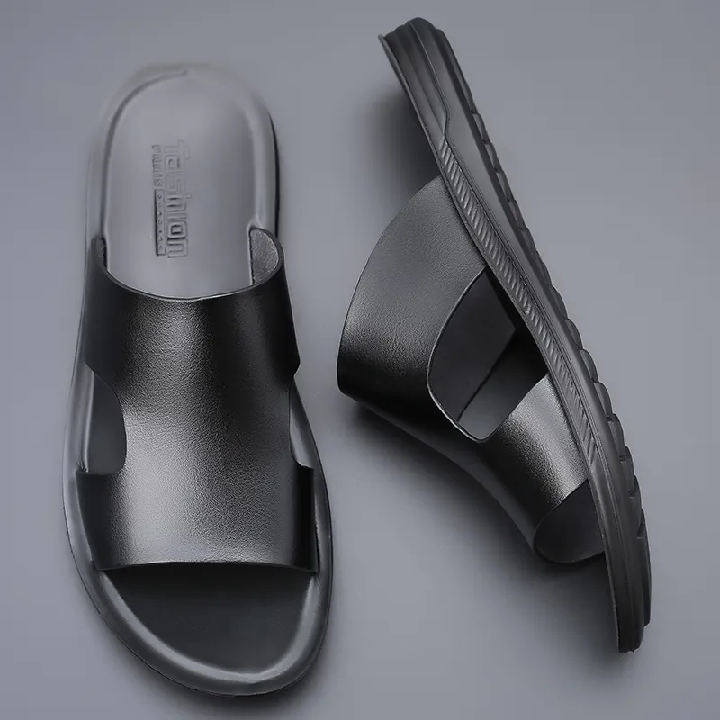 Summer Casual Sandals for Men - Soft Leather Flip Flops, Beach Flat ...