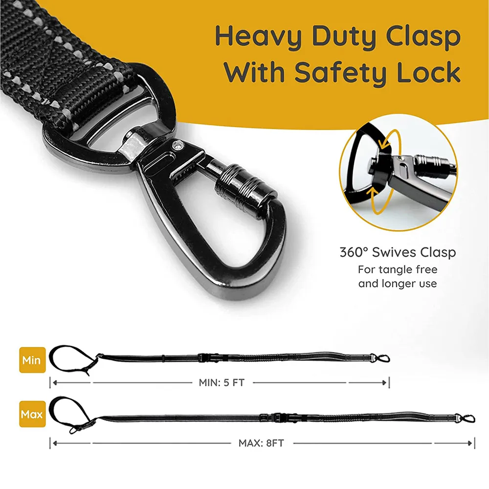 Hands Free Dog Leash 6 in 1 Adjustable 8 Ft Bungee Nylon Double Handle ...