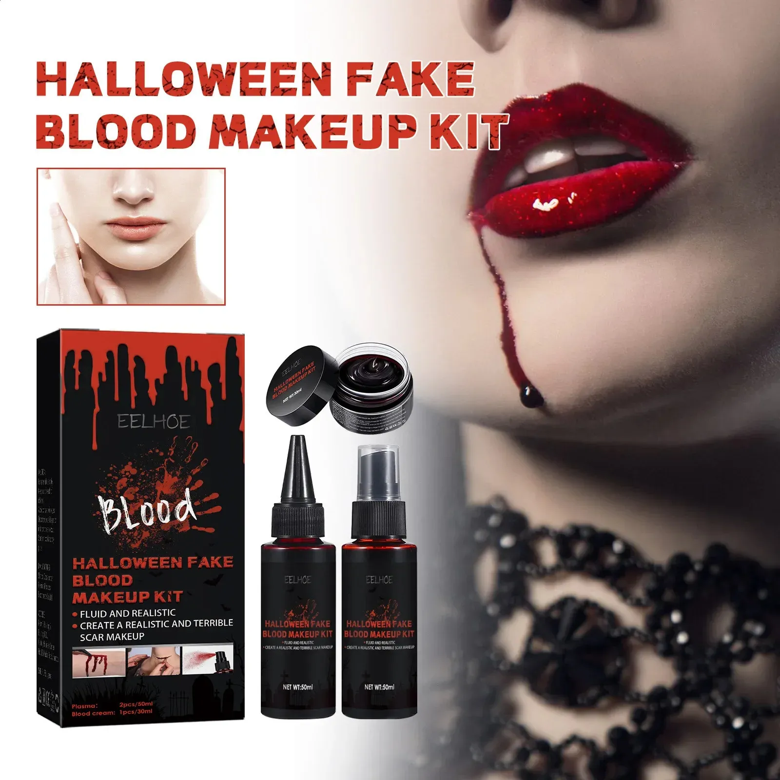Eelhoe Halloween Fake Blood Makeup Set Realistic Skin Wax And Role ...