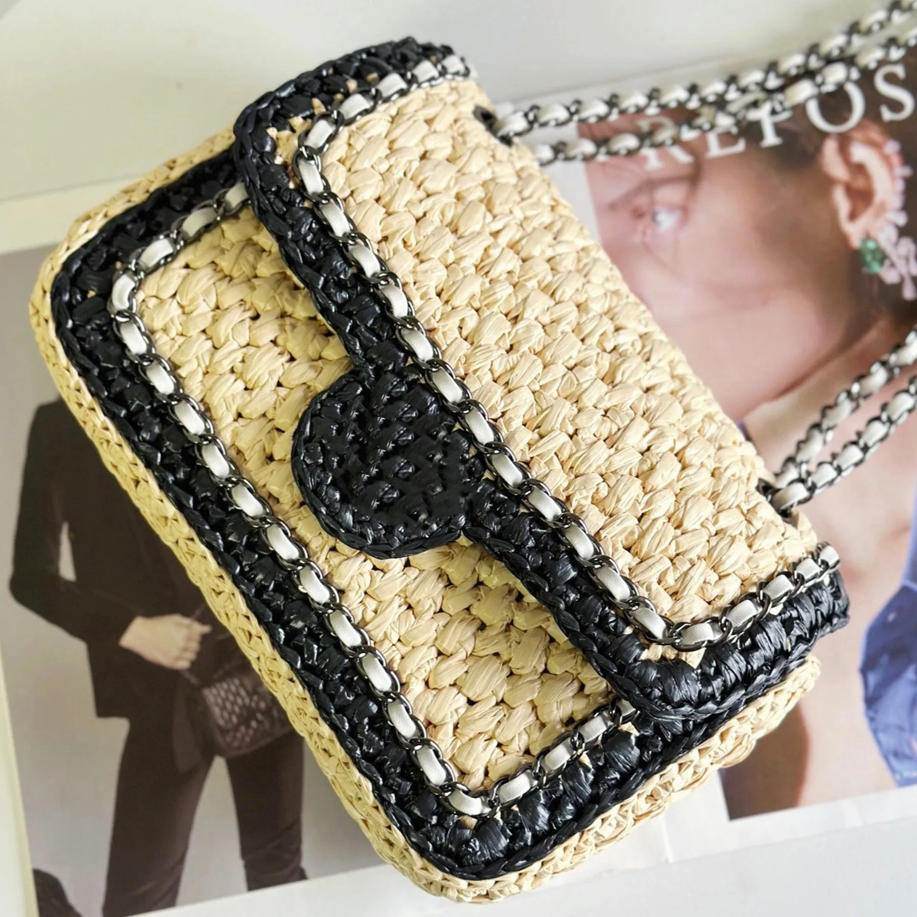 Top Quality 10A Weave Chain Shoulder Straw Flap Crossbody Bag With ...