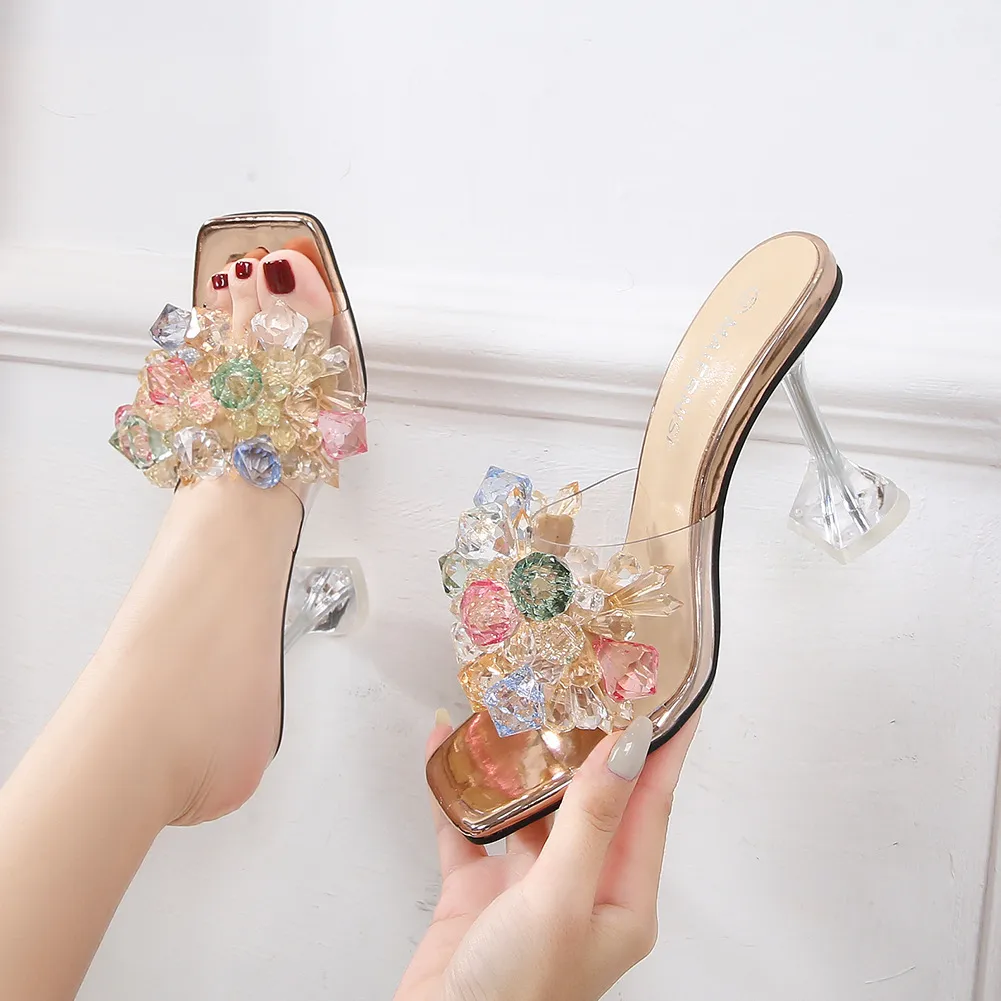 Transparent High Heel Slippers: Elegant Clear Sandals with Crystal ...