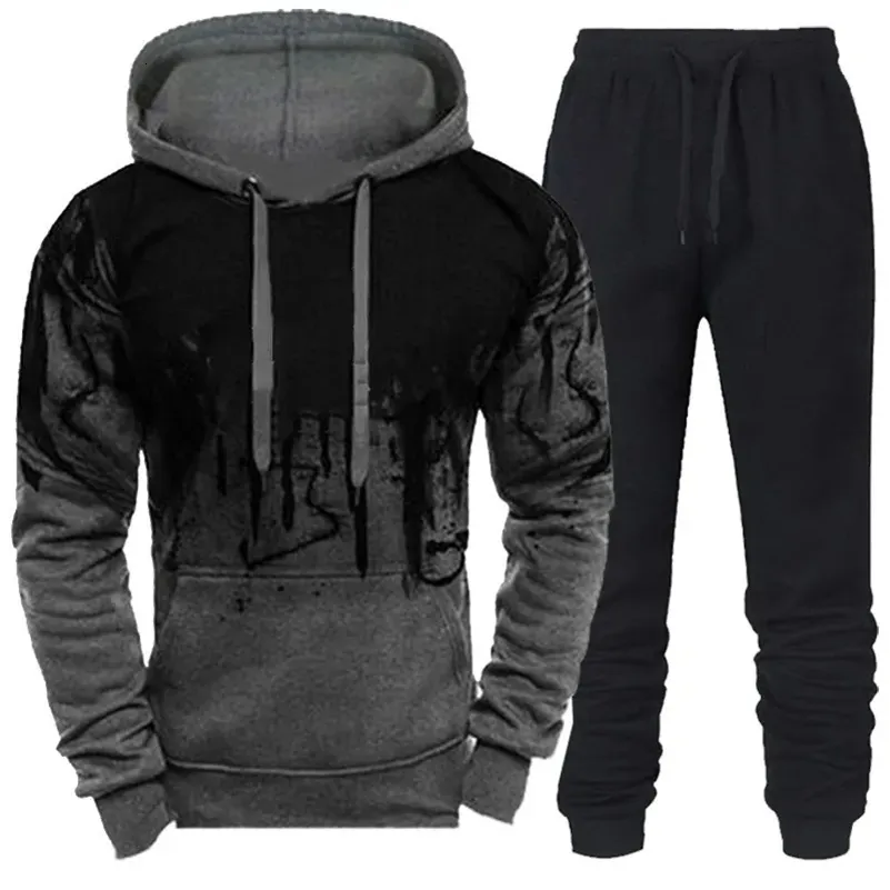 Men's Camouflage 3D Ink Tracksuit Set - Hoodie & Jogger Pants - Autumn ...