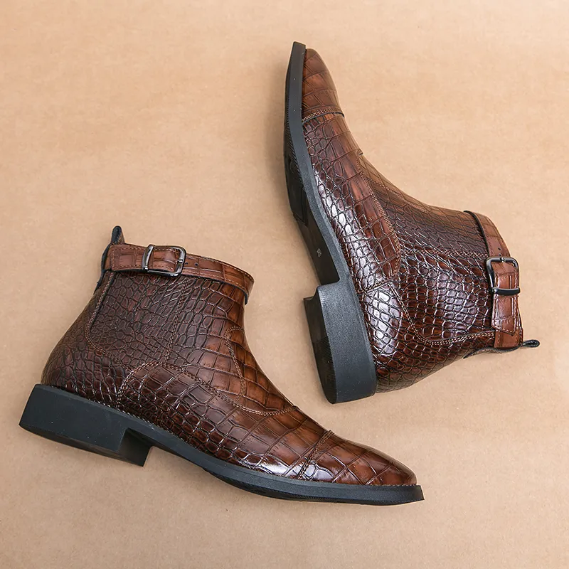 Luxury Crocodile Pattern Leather Men's Mens Western Ankle Boots With ...