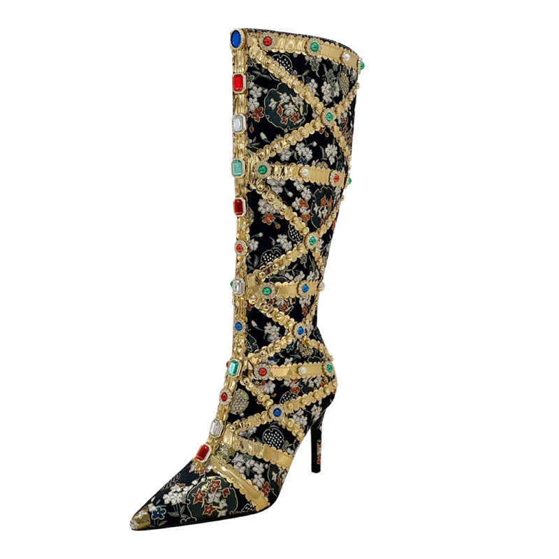 Womens Slim Heel Handmade Boots With Rhinestone Accents Dhgate
