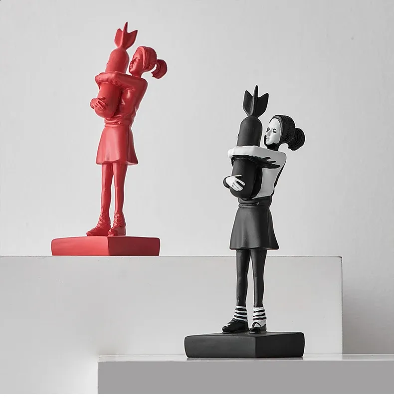Banksy Hugging Bomb Girl Resin Statue Sculpture Home Decoration Hugger ...