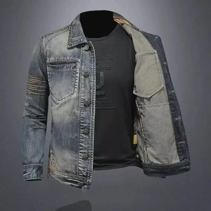 Distressed Denim Jacket for Men, Retro Style Slim Fit Denim Coat ...