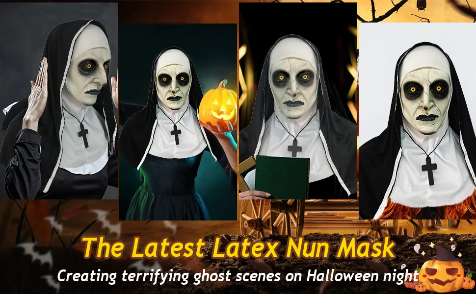 Bloody Demon Nun Mask: Full-Head Realistic Latex Halloween Masquerade ...