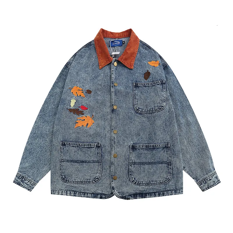 Vintage Oversized Denim Jacket: Embroidered Maple Leaf, Retro Style ...