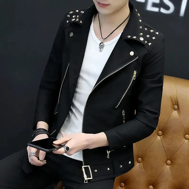 Men's Ultra-Thin Rivet Motorcycle Jacket - British Style, Short, Autumn ...
