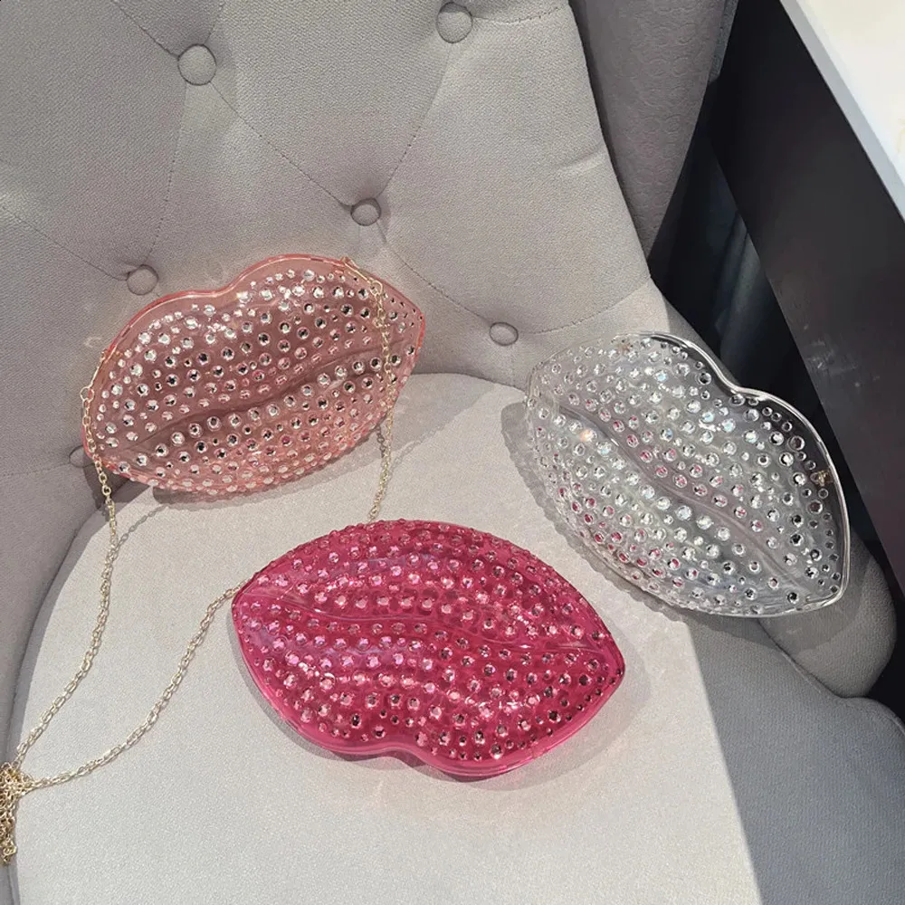 Lip Shape Rhinestone Clutch Bag Clear Acrylic Diamond Kiss Purse With ...