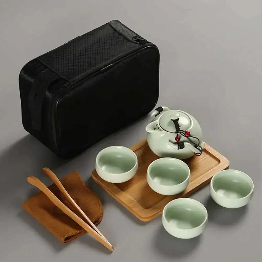 Handmade Chinese Kung Fu Ceramic Tea Travel Set With Portable Teacups ...