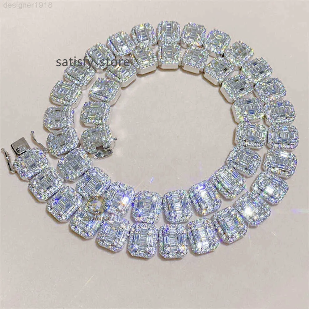 Mens VVS Moissanite Iced Out Tennis Chain With 13mm Baguette Cluster ...