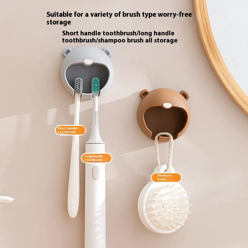 Cartoon Little Bear Wall Mounted Toothbrush Holder For Non Perforated ...