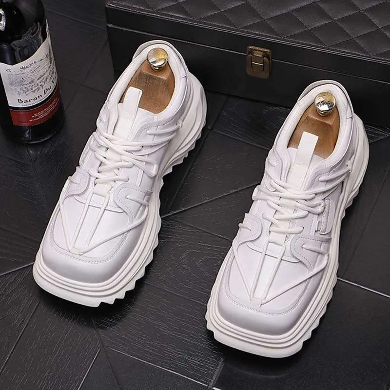 Men's Square Toe Thick Sole Casual Sneakers: Premium Quality Comfort ...