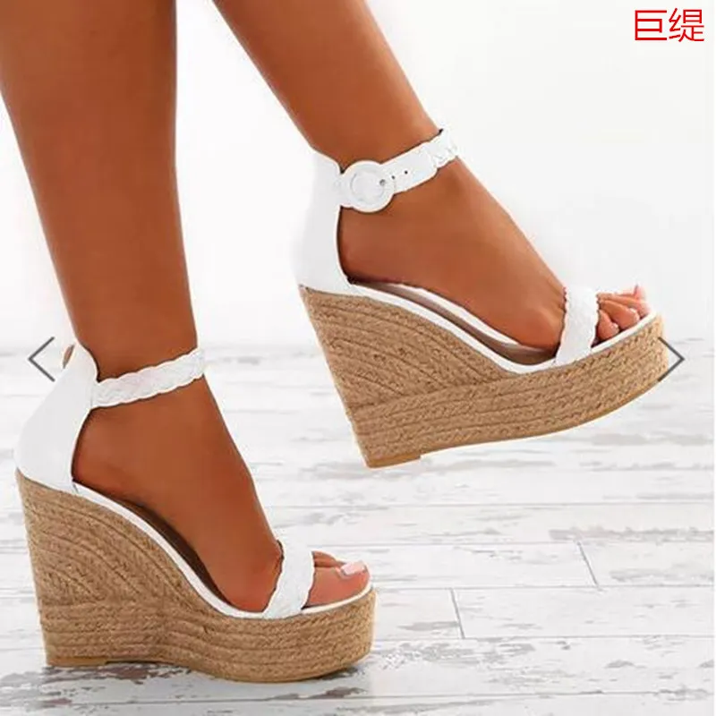 Women's Espadrille Wedge Sandals with Buckle Strap - Peep Toe Platform ...