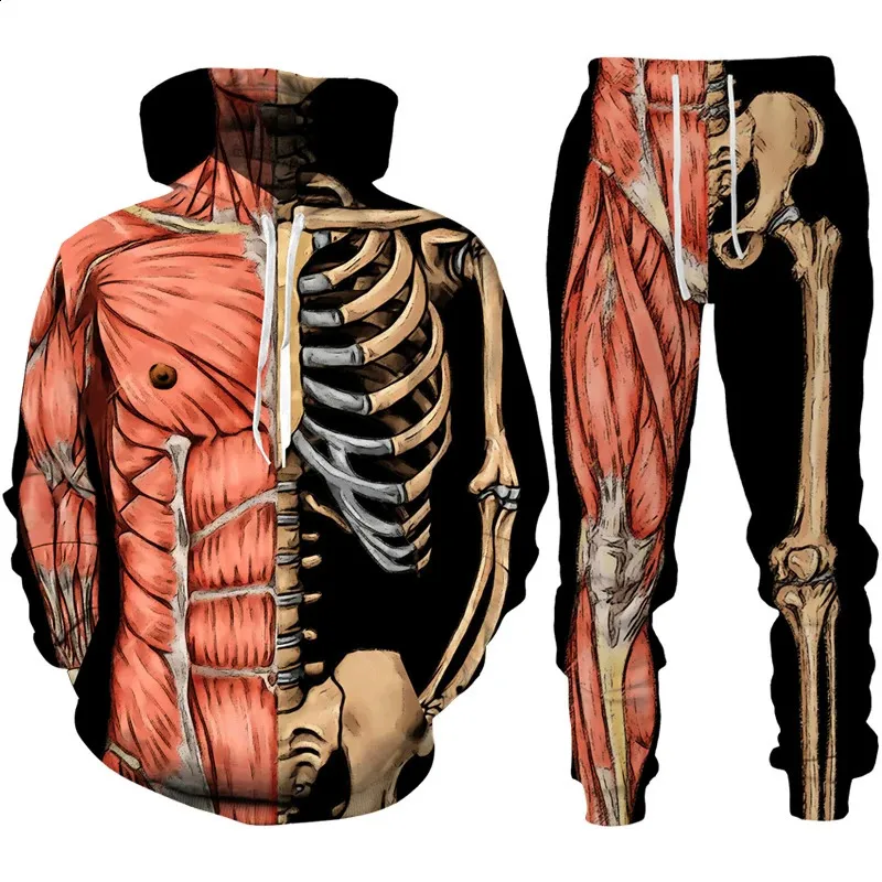 Skeleton Halloween Outfit: Men's 3D Printed Tracksuit Set Funny Horror Skeleton Role Playing ...