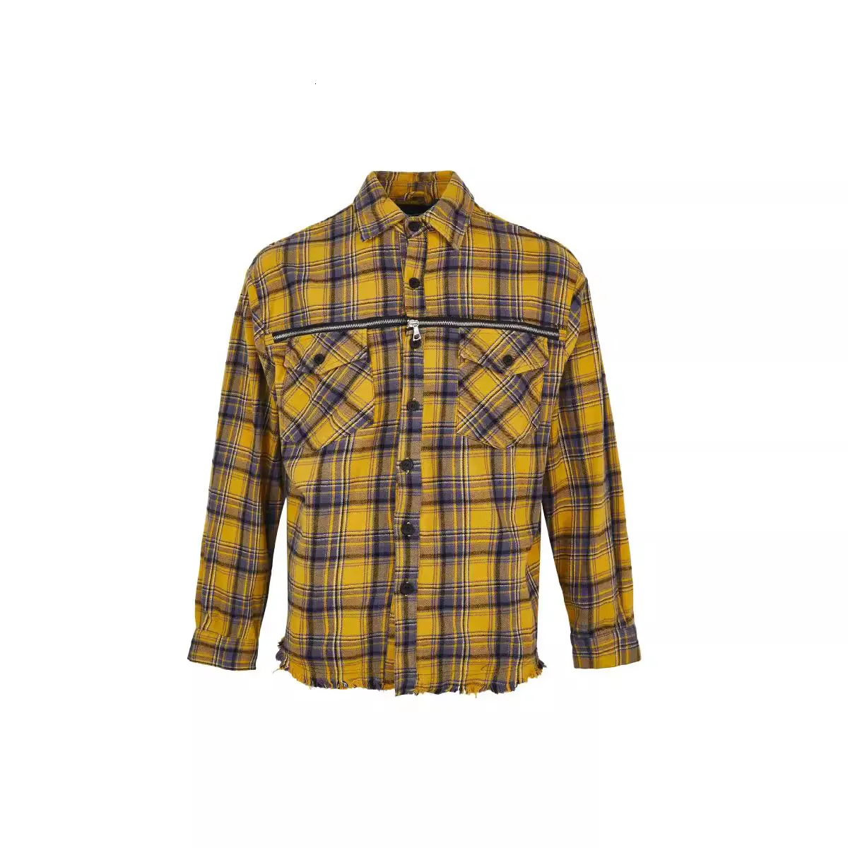 Unisex Color Blocked Grid Shirt - Zip & Button Up Long Sleeve Top ...