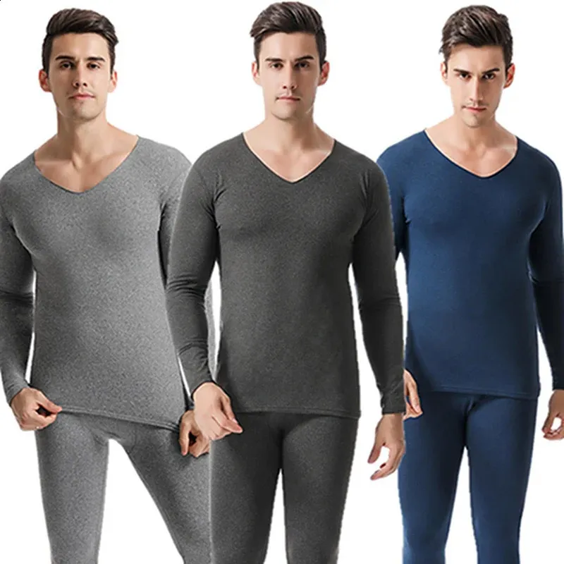 Velvet Thermal Set For Men Warm Long Johns Suit With Elastic Thermals ...