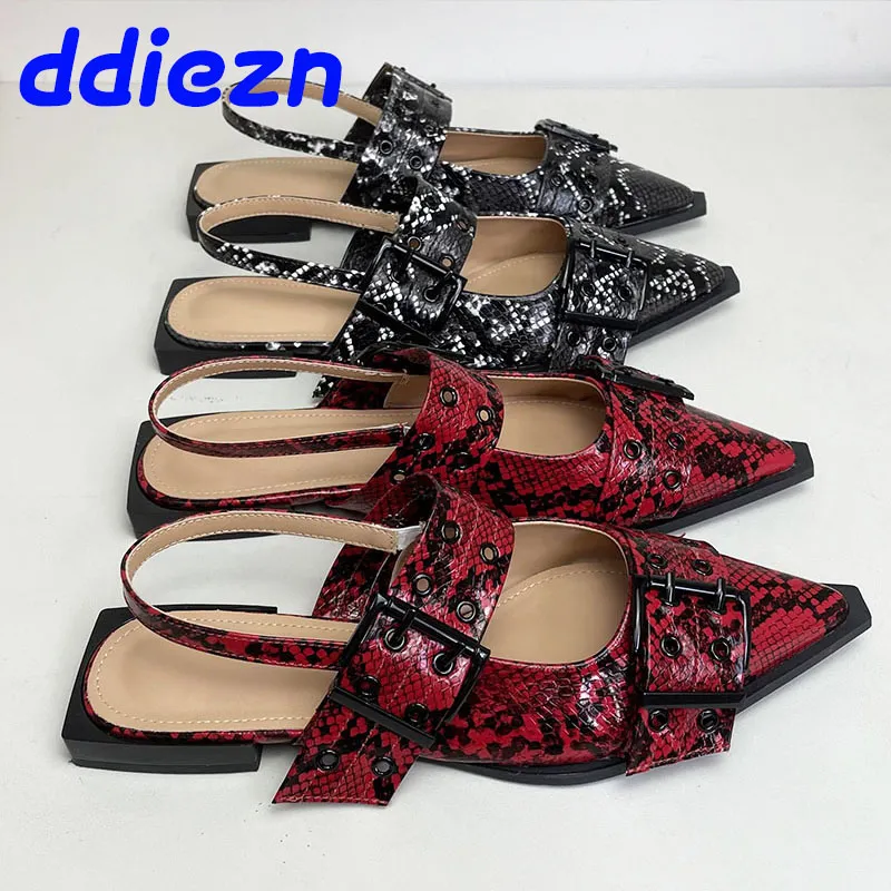Elegant Pointed Toe Flats: Women's Fashion Sandals with Snakeskin ...