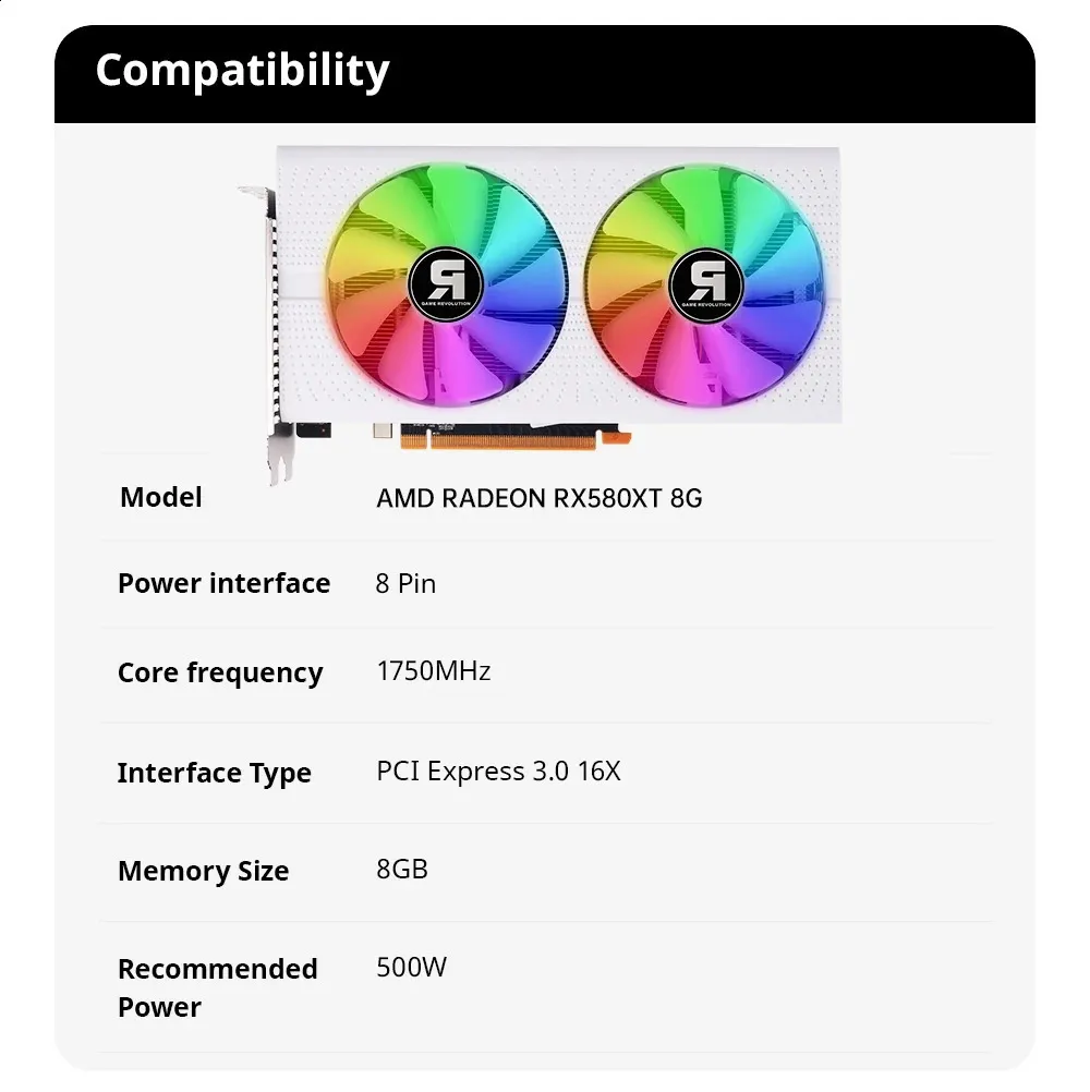 Game Revolution RX 580 8GB GDDR5 256-bit White RGB GPU Graphics Card ...