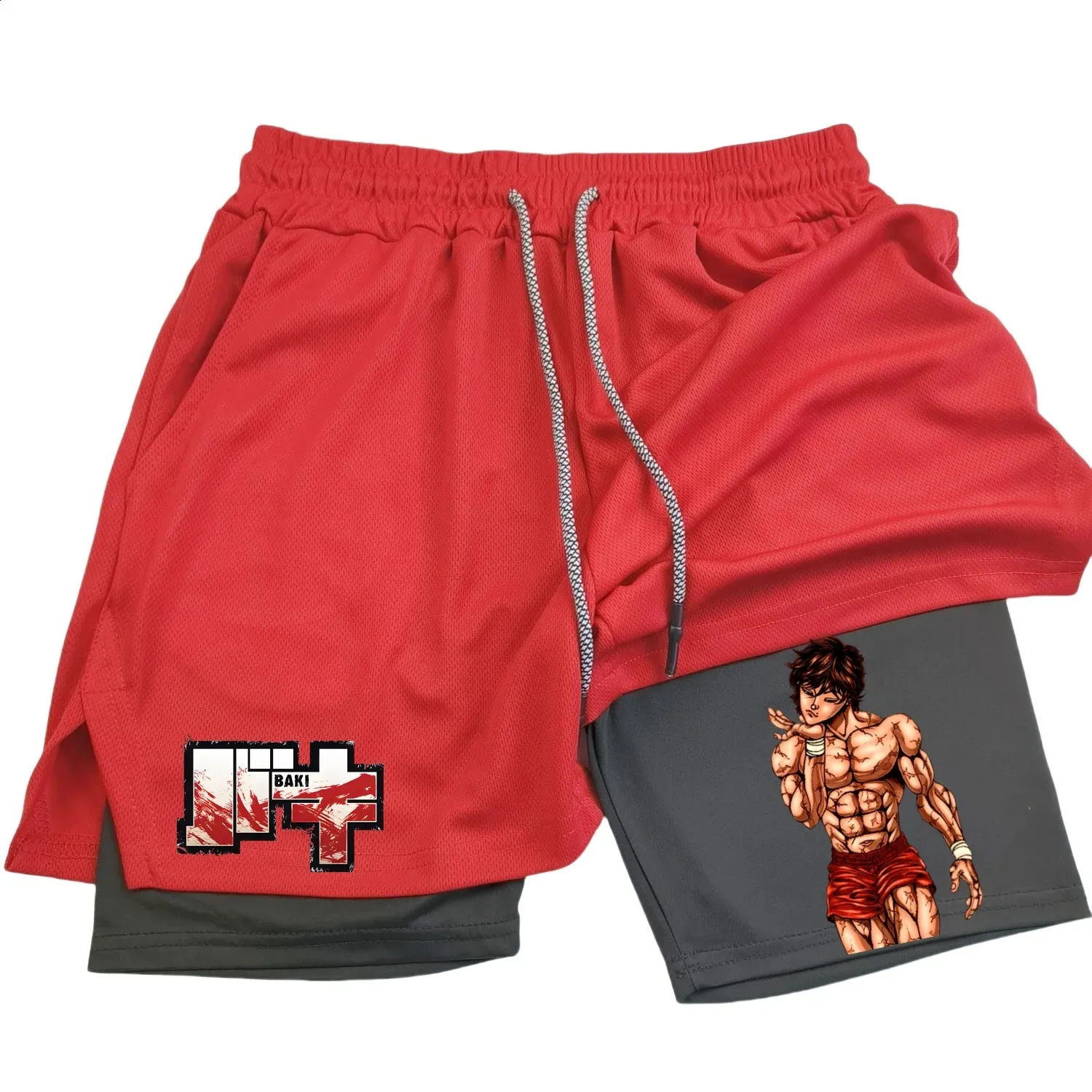 Anime Hanma Baki Gym Shorts Black For Men 2 In1 Mesh Quick Dry Board ...