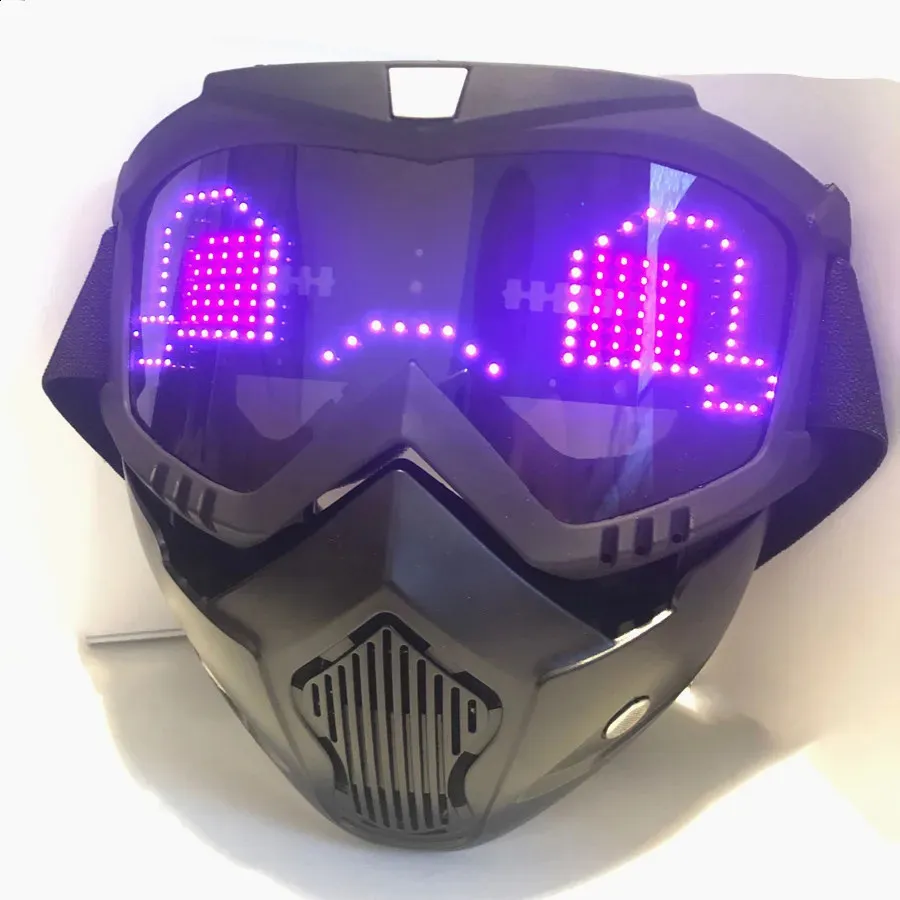 RGB LED Light Up Party Mask - Bluetooth Input, Detachable Glasses, Ski ...