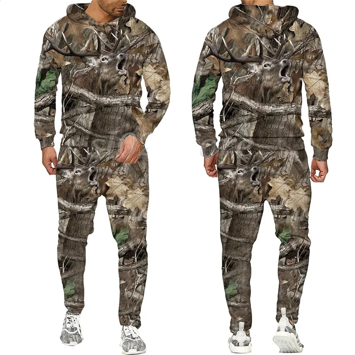 Camouflage Hunting Suit - 3D Hooded Sweatshirt & Long Pants for Men ...