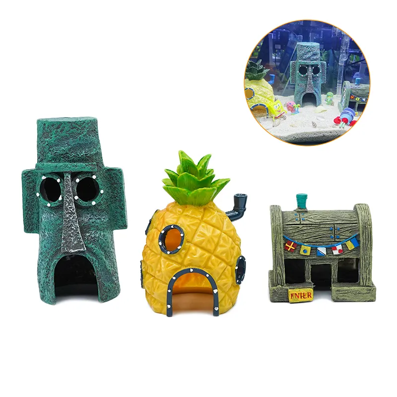 Cartoon Easter Island Head Aquarium With Pineapple House, Krusty Krab ...