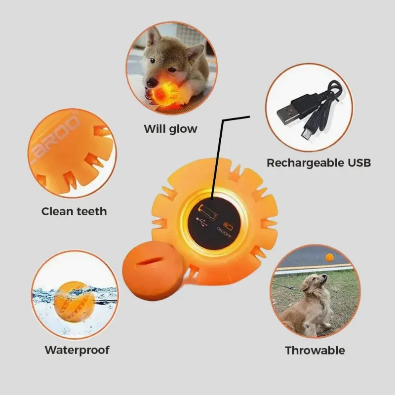 Glowing Dog Ball - LED Light Up Dog Toy, Rechargeable, Water Resistant ...