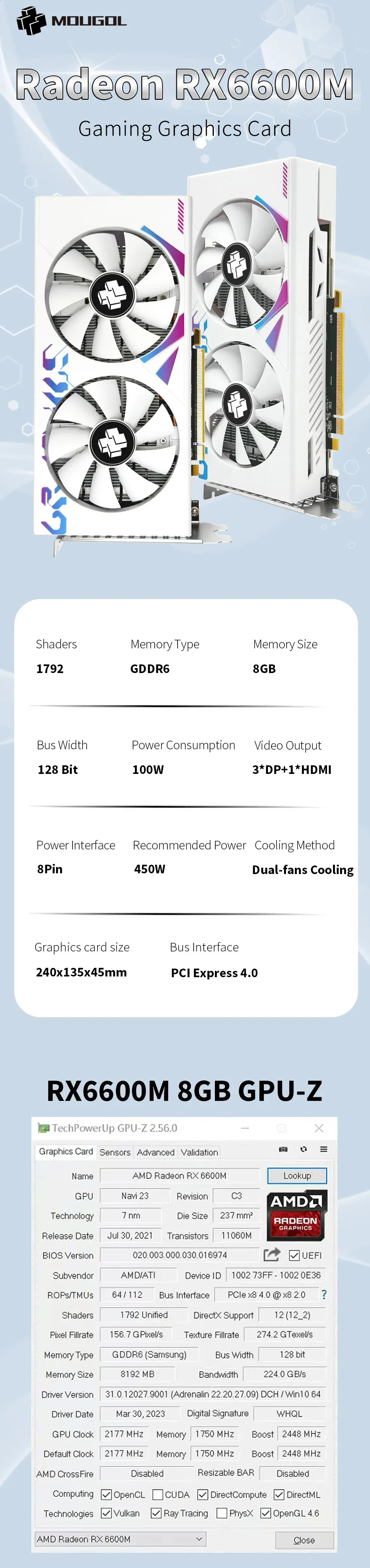 DHgate.com:Radeon RX 6600M 8GB GDDR6 Graphics Card - 7nm PCIE40 128bit ...