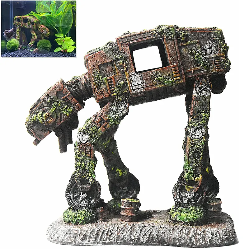 Transformer Robot Toy Fish Tank Rock Decor: Creative Aquarium Castle ...