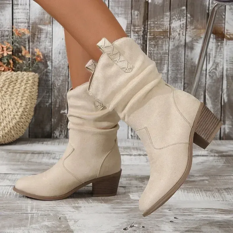 High Heels Ankle Boots Women Faux Suede Slip-On Chelsea Boots with ...