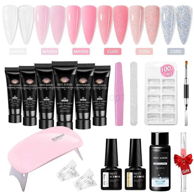 Complete Gel Extension Nail Kit - 20ml Polygel Nail Kit with UV Light ...