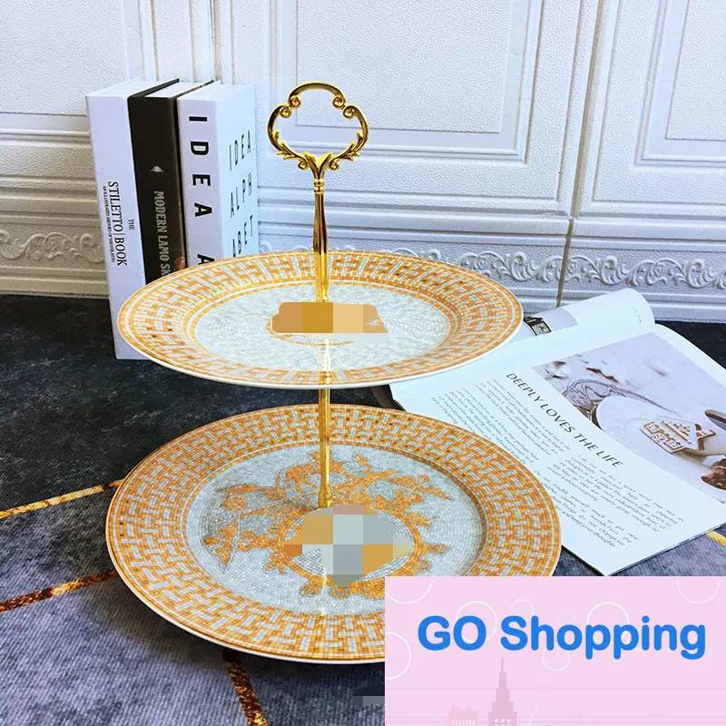European Retro Ceramic Dessert Stand - Double-Layer String Plate for ...