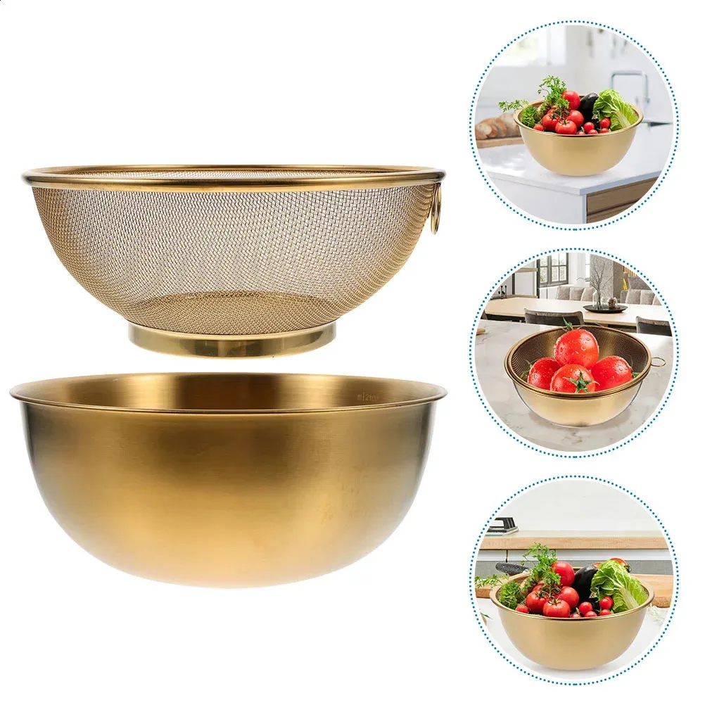 Stainless Steel Colander Bowl Set - Premium Kitchen Strainer Basket ...