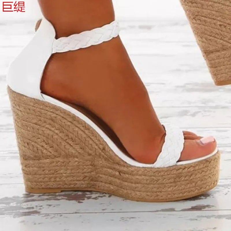Women's Espadrille Wedge Sandals with Buckle Strap - Peep Toe Platform ...