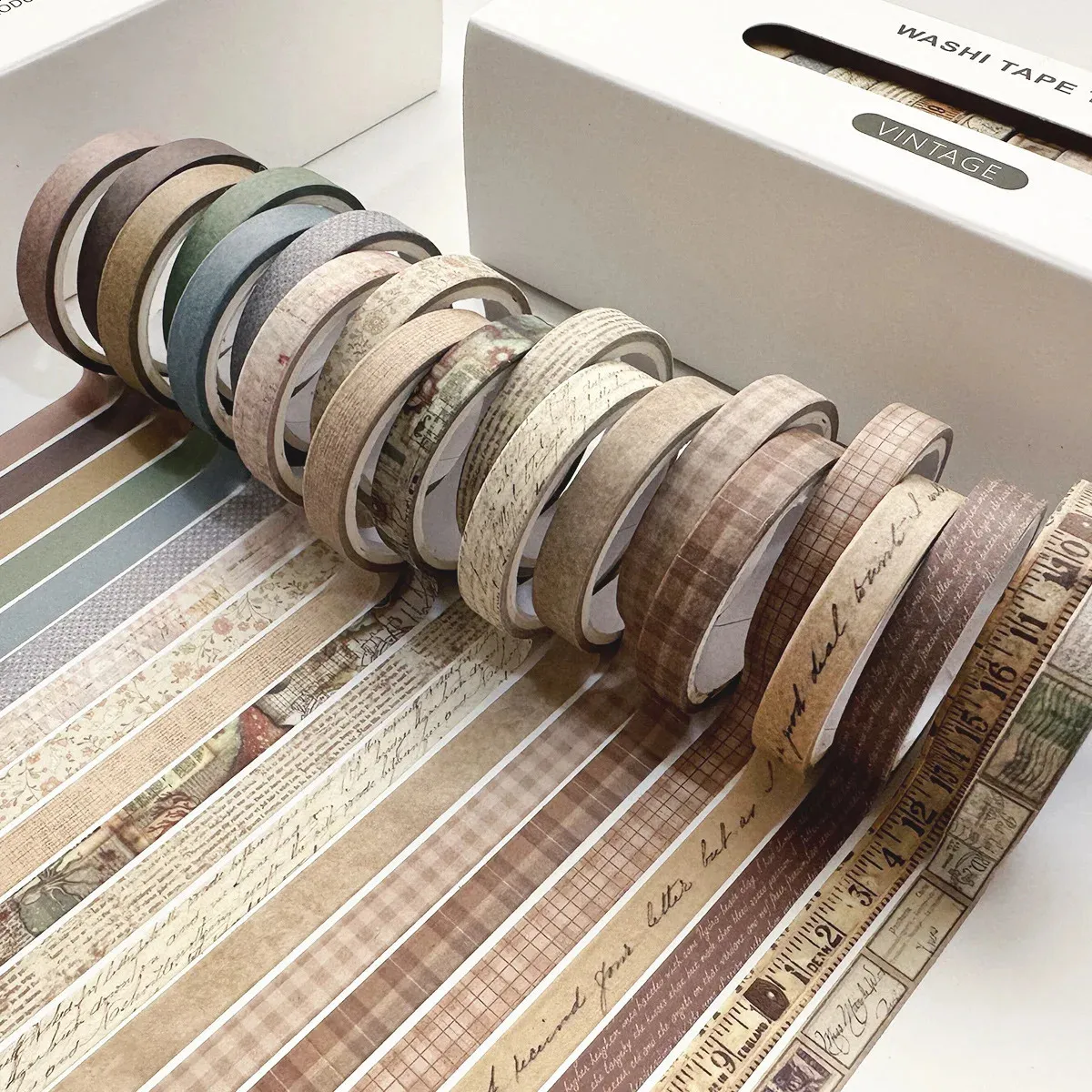 20 Rolls Vintage Washi Tape Set - Solid Color Grid Masking Tape for ...