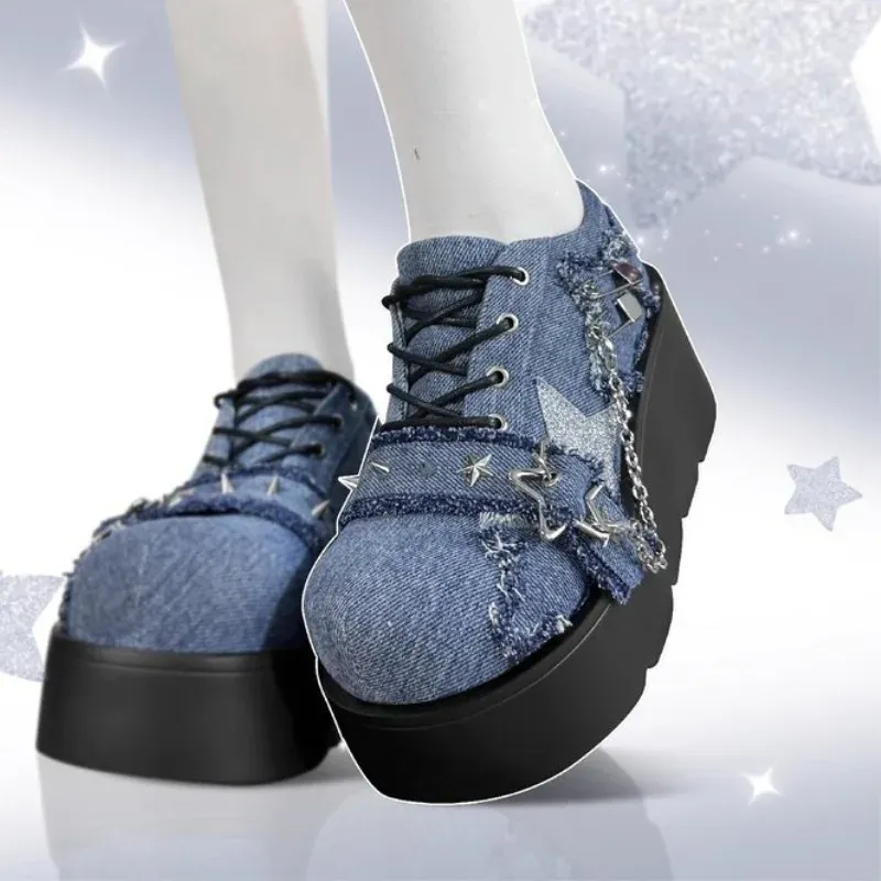 Y2k Platform Mary Janes - Chunky Heel Wedges, Gothic Rock Shoes, Lace ...