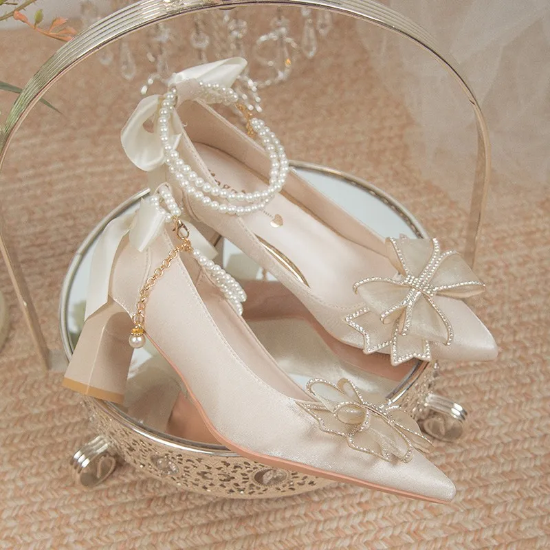 Wholesale 2024 Elegant Flower High Heel Bridal Pumps With Pearl Strap ...