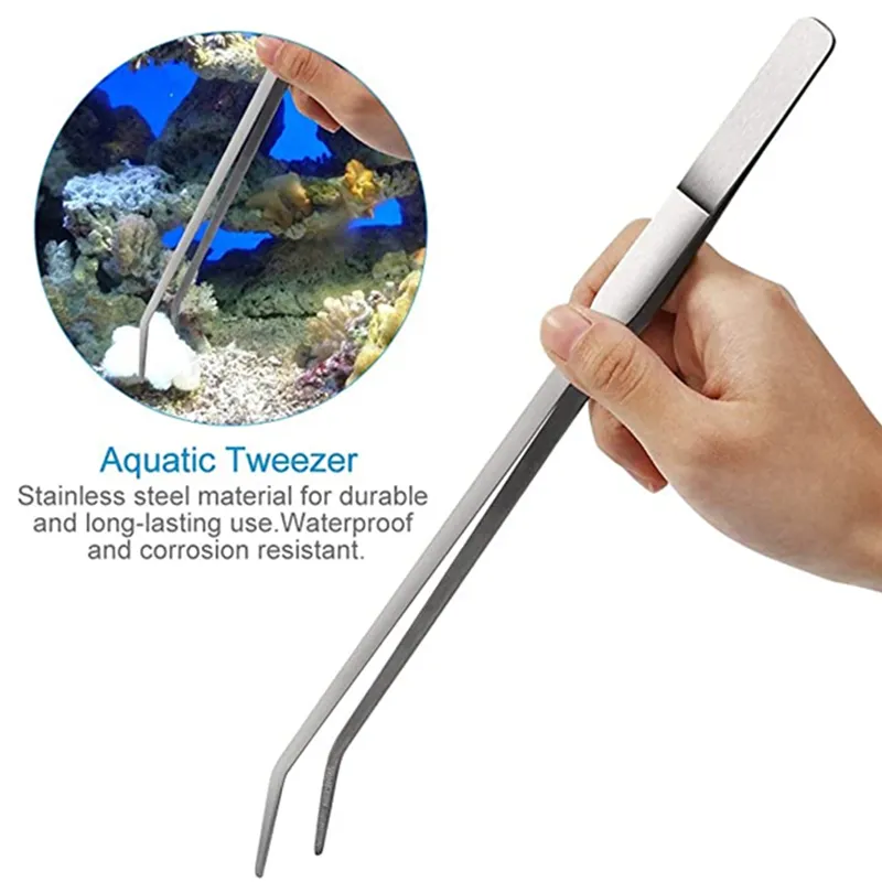 Stainless Steel Aquarium Scissors Curved Tweezers Set For Aquascaping ...