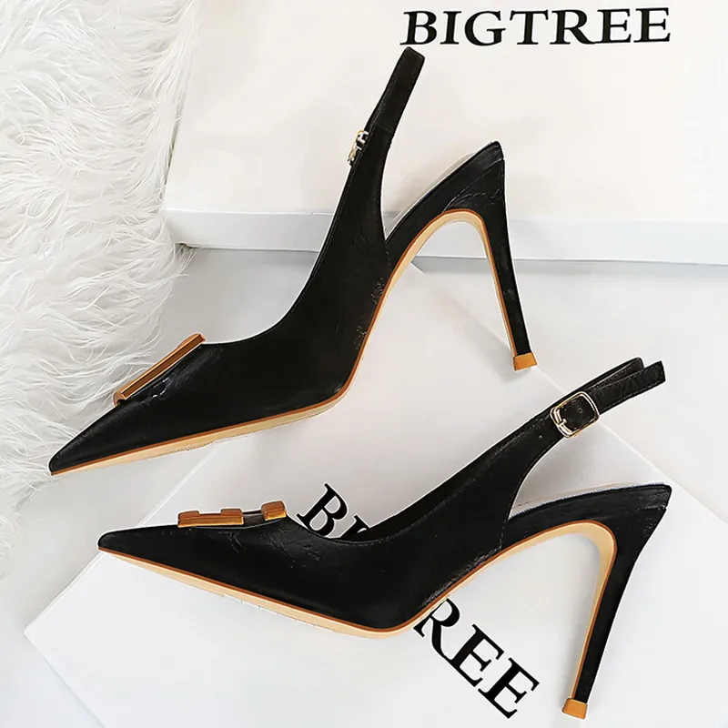 Wholesale BIGTREE Pointed Toe Pumps Metal Square Buckle Stiletto High ...