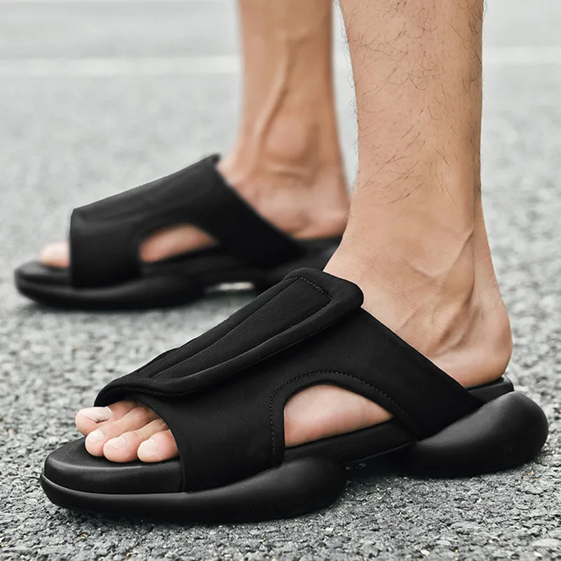 Stylish Buckle Nylon Cloth Black Sandals For Men Height Increasing ...