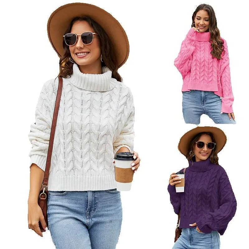 Womens Short Loose Pullover High Neck Sweater Women With Thick Dough ...