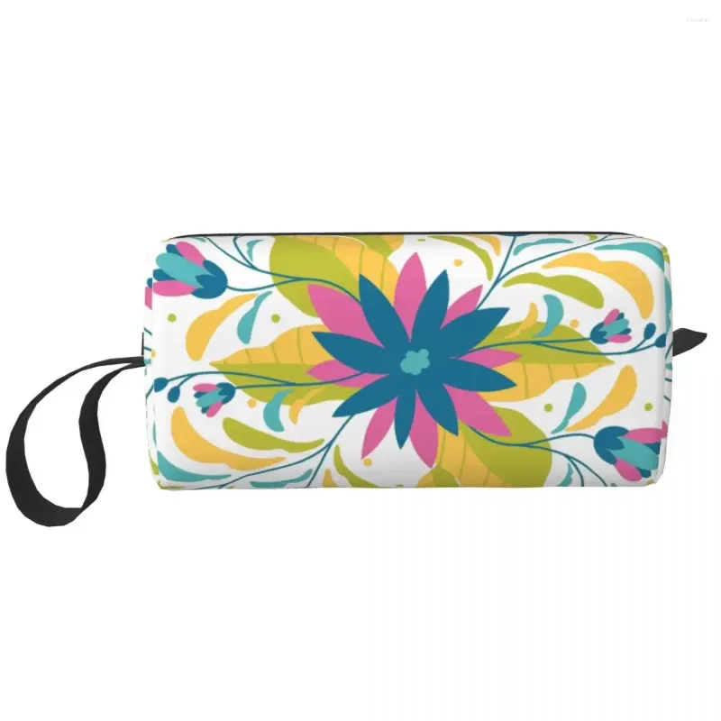 Mexican Floral And Otomi Embroidered Cute Floral Makeup Bag Travel ...
