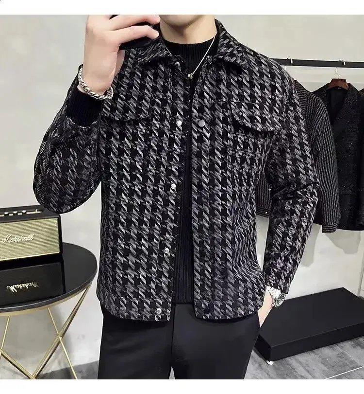 Men's Slim Fit Striped Casual Jacket - Korean Style Lapel Leather ...