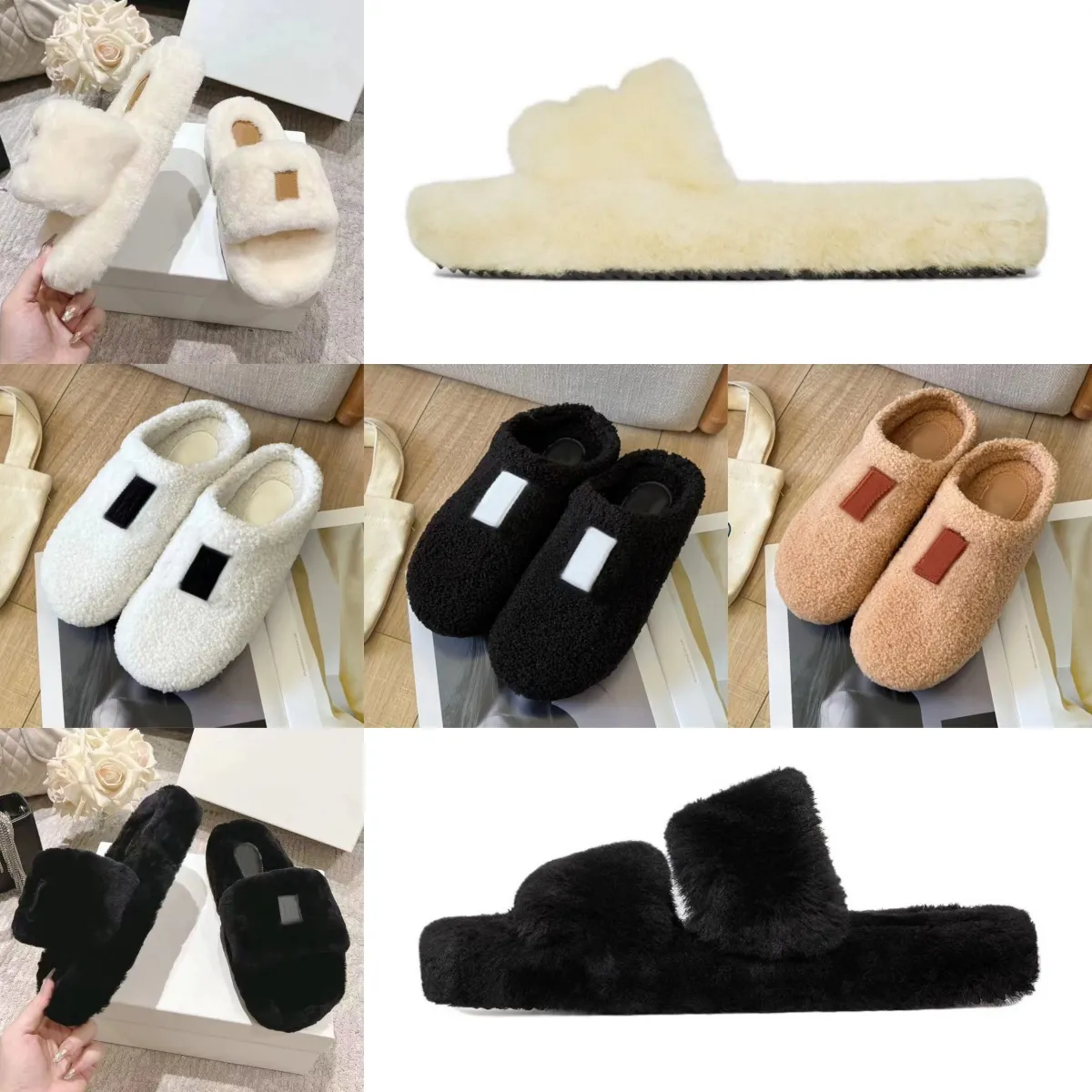 Furry Slippers for Women Plush Indoor Outdoor Slides Open Toe Sandals ...
