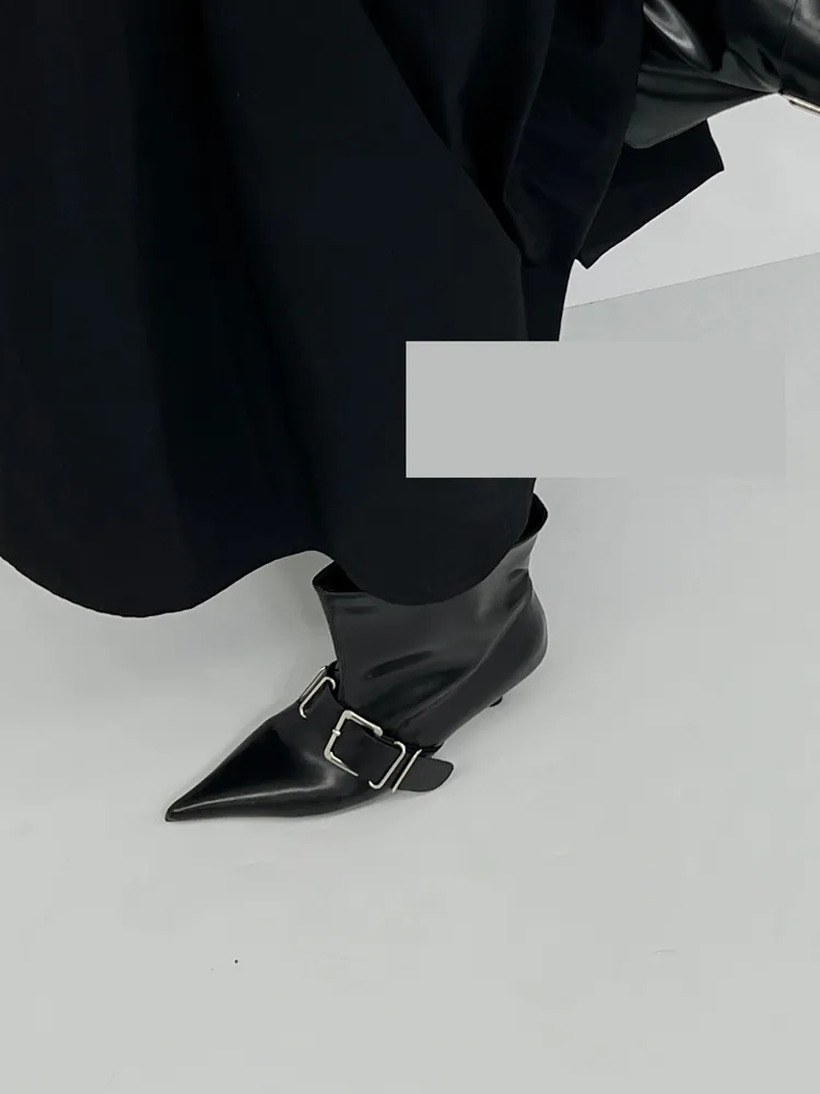 Elegant Pointed Toe Ankle Boots: Stylish Metal Buckle Strap, Chic High ...