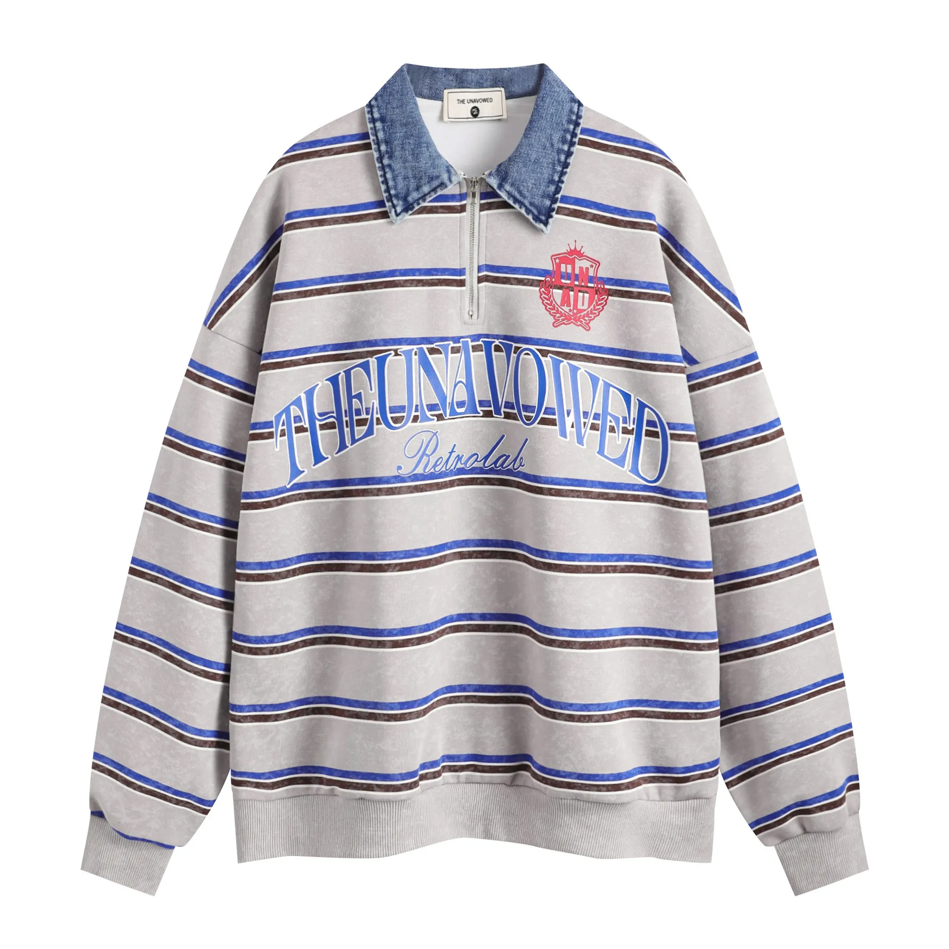 American College Style Polo Hoodie - Cowboy Collar, Long Sleeve, Loose ...