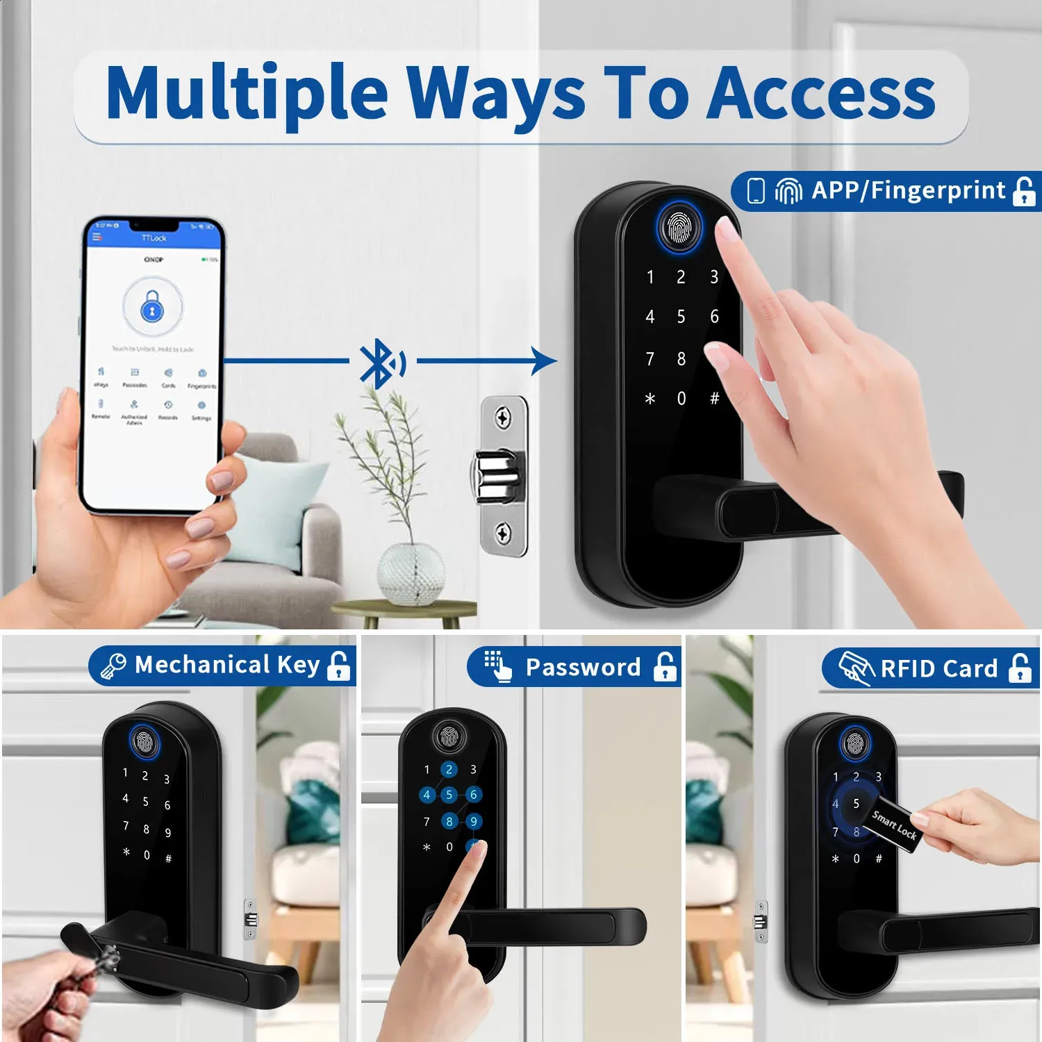 KeylessEntry Fingerprint Smart Door Locks Digital Code Passcode Access ...
