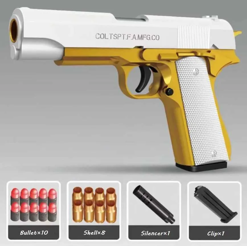 M1911 Soft Bullet Flashlight Toy Gun Shell Spray Foam Pistol Blasting ...
